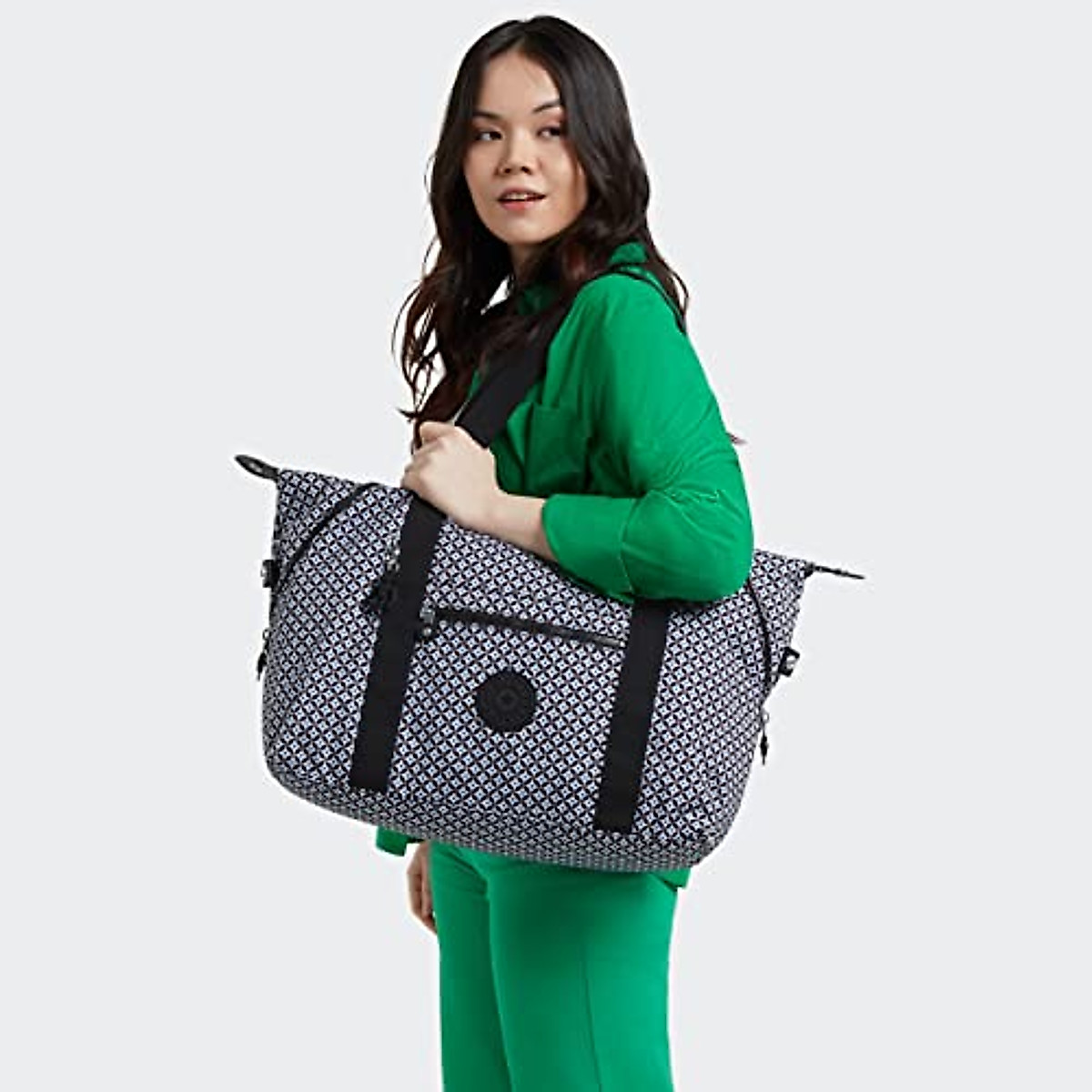 Kipling Women's Art Medium Tote Bag, Lightweight Large Weekender, Travel Handbag, Blackish Tile