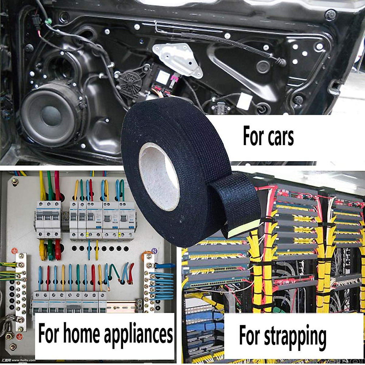 Seigun,Wire Harness Automotive Cloth Tape, Black Wire Loom Harness Tape,High Temp Wire Harness Wrapping Tape,Noise Damping Heat Proof,Felt Tape (19MM × 15M)（2pack）