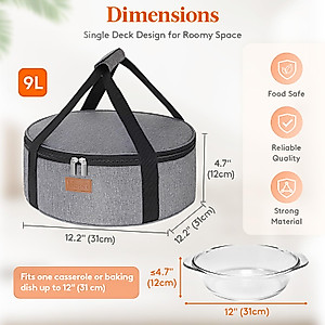 Lifewit Round Insulated Casserole Carrier for Hot and Cold Food, Pie Carrier Bag, Cake Carrier Casserole Dish Carrying Case for Potluck Parties Picnic, Fits 12.5" Baking Dish, Grey