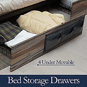 ARTETHYS Queen Led Bed Frame with 4 Storage Drawers, Wood Bed Frame with 2-Tires Storage Headboard and Charging Station, Metal Platform Bed with 2 Free Storage Bags, Noise-Free, No Box Spring Needed