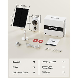 ZUMIMALL 2K Solar Camera Security Outdoor, Solar Powered Battery Operated Wireless FHD Outside Surveillance Camera for Home Security, Night Vision, PIR Motion Detection, IP66 Waterproof, 2.4G WiFi