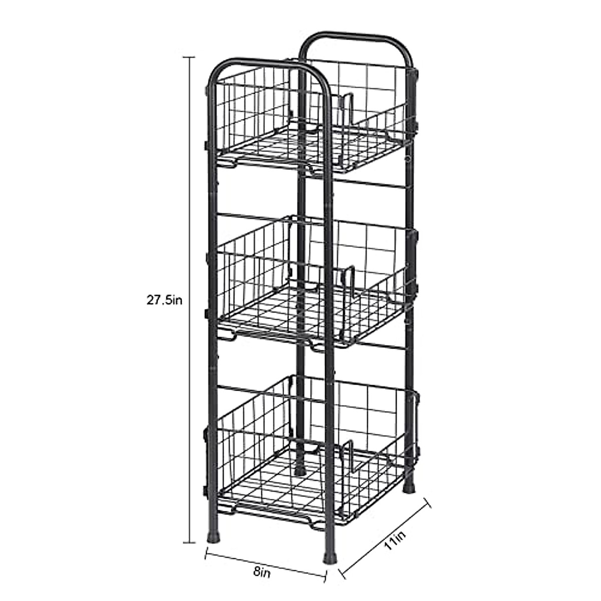 HEOMU Metal Bathroom Shelf Unit, 3 Tier Standing Shower Organizer Caddie with Three Tier Storage Shelving Bathroom Organizer Bins Holds Bath Towels, Soap, Shampoo and Toiletries(Black)