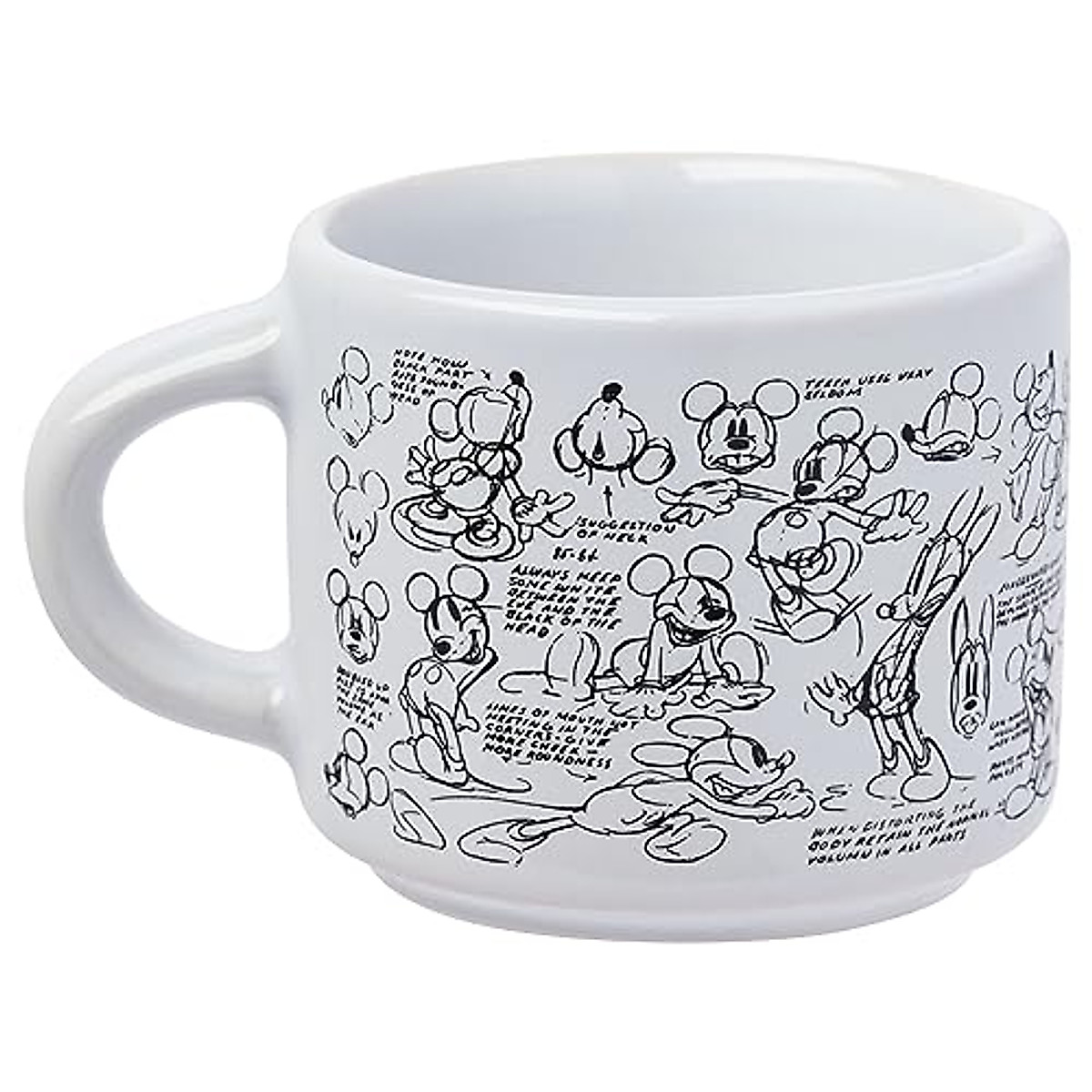 Silver Buffalo Disney Mickey Mouse Vintage Sketches Art 4pc Stackable Ceramic Espresso Small Cup Set, 3 Ounces