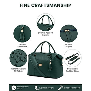 LOVEVOOK Travel Duffle Bag for Women, Leather Carry On Weekender Bag with Toiletry Bag, Waterproof Overnight Bag Tote Gym Duffel Bag with Wet Pocket for Hospital Yoga Sports Dance Green