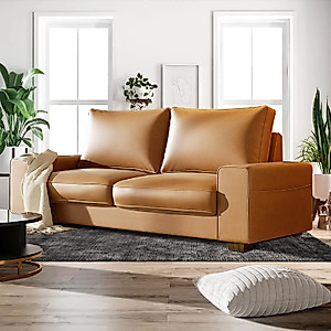 COUCHOICE Modern Faux Leather Sofa Couch,Loveseat Sofa,Small Sofa,with Spring Cushions and Solid Wood Frame,Removable Sofa Cover,Suitable for Living Rooms,Offices,Apartments(88.58inch,Brown)