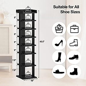 JEROAL Wooden Shoes Rack, 7 Tiers Entryway Vertical Narrow Tall Shoe Rack for Small Spaces, Stylish Shoe Tower Storage Organizer for Front Door Entryway Hallway Closet Bedroom