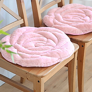 Chic Rose Flower Chair Pad Seat Cushion for Dining Chairs Soft Faux Fur Floor Pillow Area Rugs Home Decor No Slip Patio Kitchen Office Dorm Sofa Chair Cover Pad Comfort Plush Car Seat Cushion (Pink)