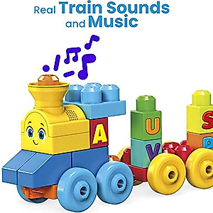 MEGA BLOKS Fisher-Price ABC Blocks Building Toy, ABC Musical Train with 50 Pieces, Music and Sounds for Toddlers, Gift Ideas for Kids Age 1+ Years