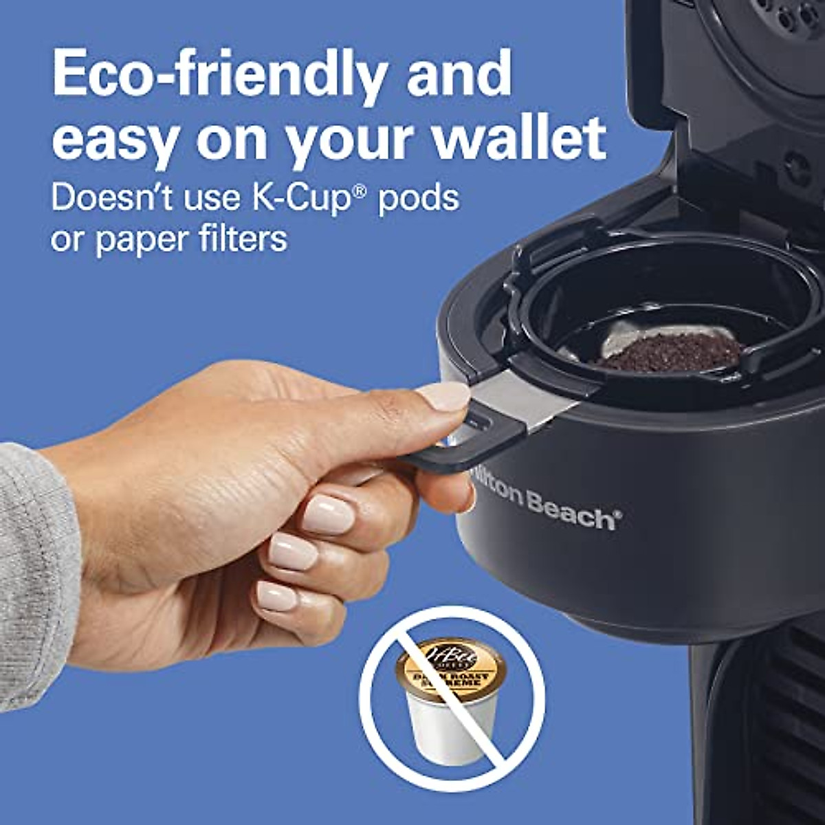 Hamilton Beach The Scoop Single Serve Coffee Maker & Fast Grounds Brewer for 8-14oz. Cups, Brews in Minutes, Black (47620), Next Gen