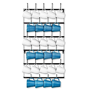 Sorbus Mug Rack Cup Holder - Wall Mounted Home Storage Mug Hooks with 6-Tier Display Organizer for Coffee Mugs, Tea Cups, Mason Jars, and More – Holds 27 Mugs – Black Metal (Large)