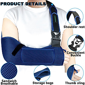 KONSEDIK Arm Shoulder Sling,Breathable Medical Sling with Shoulder Pad,support for Women and Men Rotator Cuff Injury,Left or Right Arm,Elbow,Clavicle Fracture Post-Surgery(Blue, Medium)