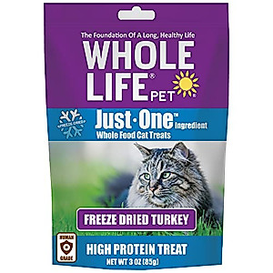 Whole Life Pet Just One Turkey - Cat Treat Or Topper - Human Grade, Freeze Dried, One Ingredient - Protein Rich, Grain Free, Made in The USA
