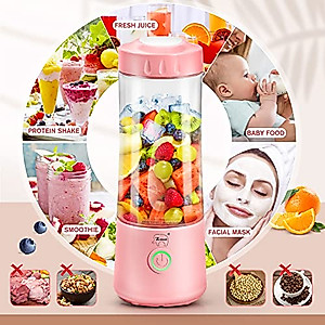 Portable Blender, Personal Blender for Shakes and Smoothies 13.5 Oz Blender Bottles with 6 Sharp Blades Hand-held Blender for Kitchen Gym Travel Office