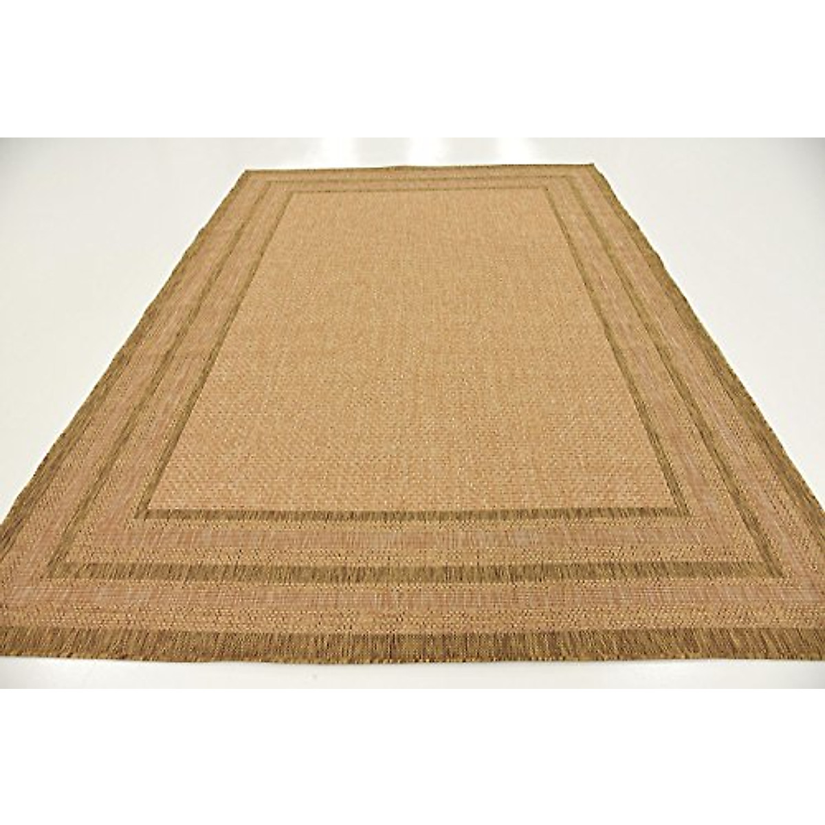 Unique Loom Outdoor Border Collection Area Rug - Multi Border (7' 1" x 10' Rectangle, Tan/ Light Brown)