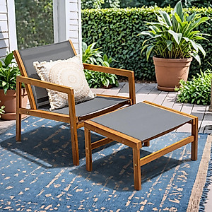 Greesum 4 Piece Furniture Outdoor Acacia Wood Chair with Ottoman for Porch, Balcony, Deck, Patio, Backyard, Gray