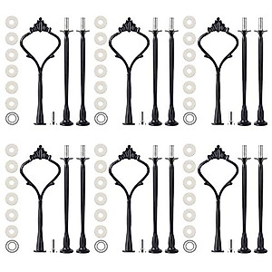 6 Set Tiered Tray Hardware for Cake Stand Mold Crown 3 Tier Cake Stand Fittings Hardware Holder for Wedding and Party Making Resin Cupcake Dessert Platter Serving Stand(Black)