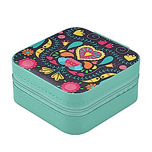 Tatenale Travel Jewelry Case Box Small Mini Jewelry Organizer Display Storage for Ring Earrings Necklace Girls Women Men Floral Black Aqua