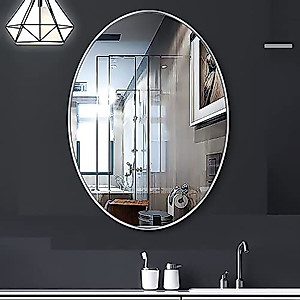 SCWF-GZ 20x30 Oval Mirror Round Full Length Wall Mounted Hanging or Against Wall Metal Frame Dressing Make-up Mirrors for Entryway Bedroom Bathroom Living Room 30 20 inch Silver