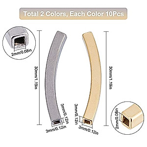 SUNNYCLUE 1 Box 20Pcs Stainless Steel Tube Beads Long Tube Spacer Beads Noodle Curved Rectangle Tube Bead Square Hole Metal Beaded Loose Bead for Jewelry Making Beading Kit Necklace Bracelet Supplies