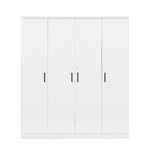 4 Door Wardrobe Armoire Closet with Storage Shelevs Freestanding Wardrobe Cabinet with One Drawer and Hanging Rod Clothes Cabinet Organizer for Bedroom, 59.2" L x 19.2" W x 67.9" H (White)
