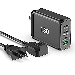 130W USB C Fast Foldable Wall Desktop Charger,100W PD PPS 4-Port GaN II USB C Fast Charging Station with Extent AC Cable Desktop Travel Power Adapter for MacBook, Laptop,iPad,iPhone 14 13,Samsung