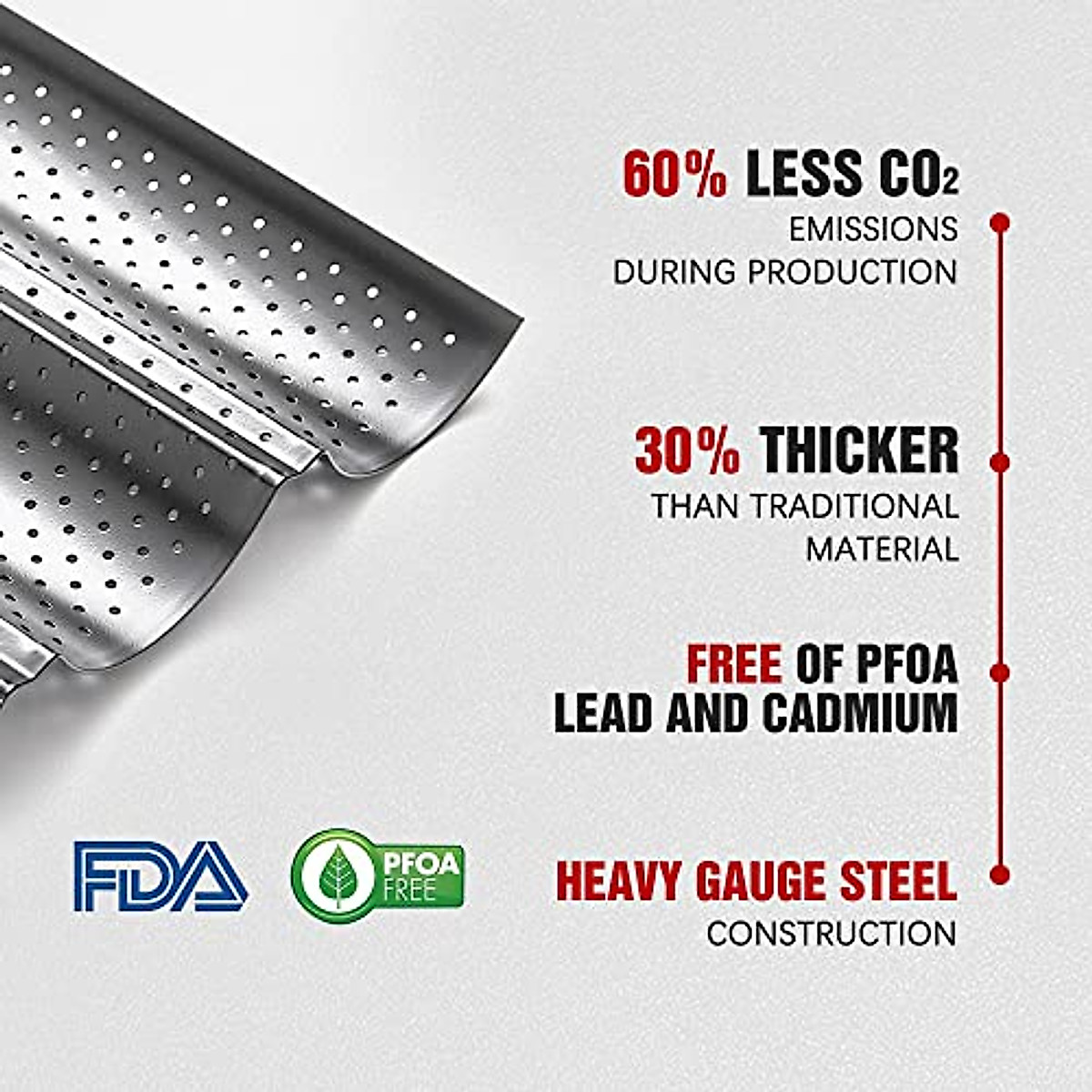 KITESSENSU Nonstick Baguette Pans for French Bread Baking, Perforated 2 Loaves Baguettes Bakery Tray, 15" x 6.3", Silver