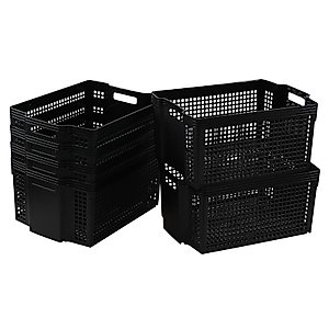 CadineUS 6-Pack Stackable Open Storage Baskets, Large Plastic Cupboard Baskets, Black
