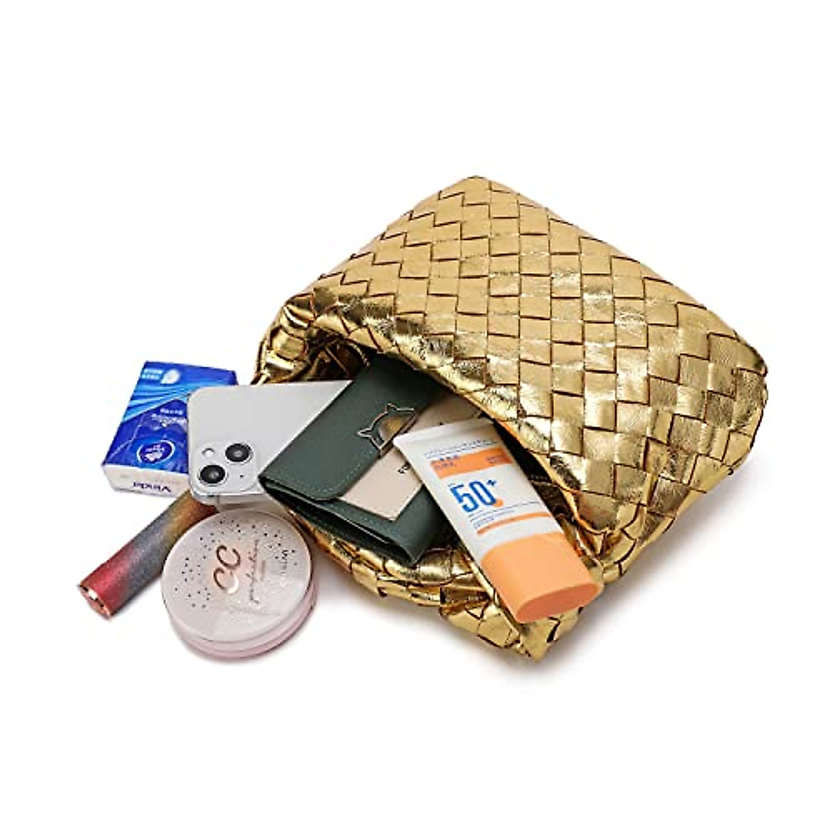 EvaLuLu Genuine Leather Women Handbag FursTote Bag (Gold/Leather)