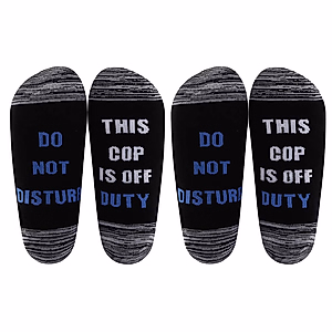 LEVLO Cop Off Duty Socks Police Officer Gift Do Not Disturb This Cop is Off Duty Socks Cop Gift for Men Policemen Socks (2 Pairs/Set)