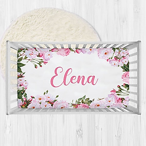 Personalized Rose Pink Baby Crib Sheets with Name, Custom Floral Fitted Crib Bedding Sheets for Baby Girls, Mini Crib Sheet, Crib Mattress Sheets, Name Crib Sheets, Pack and Play Sheets