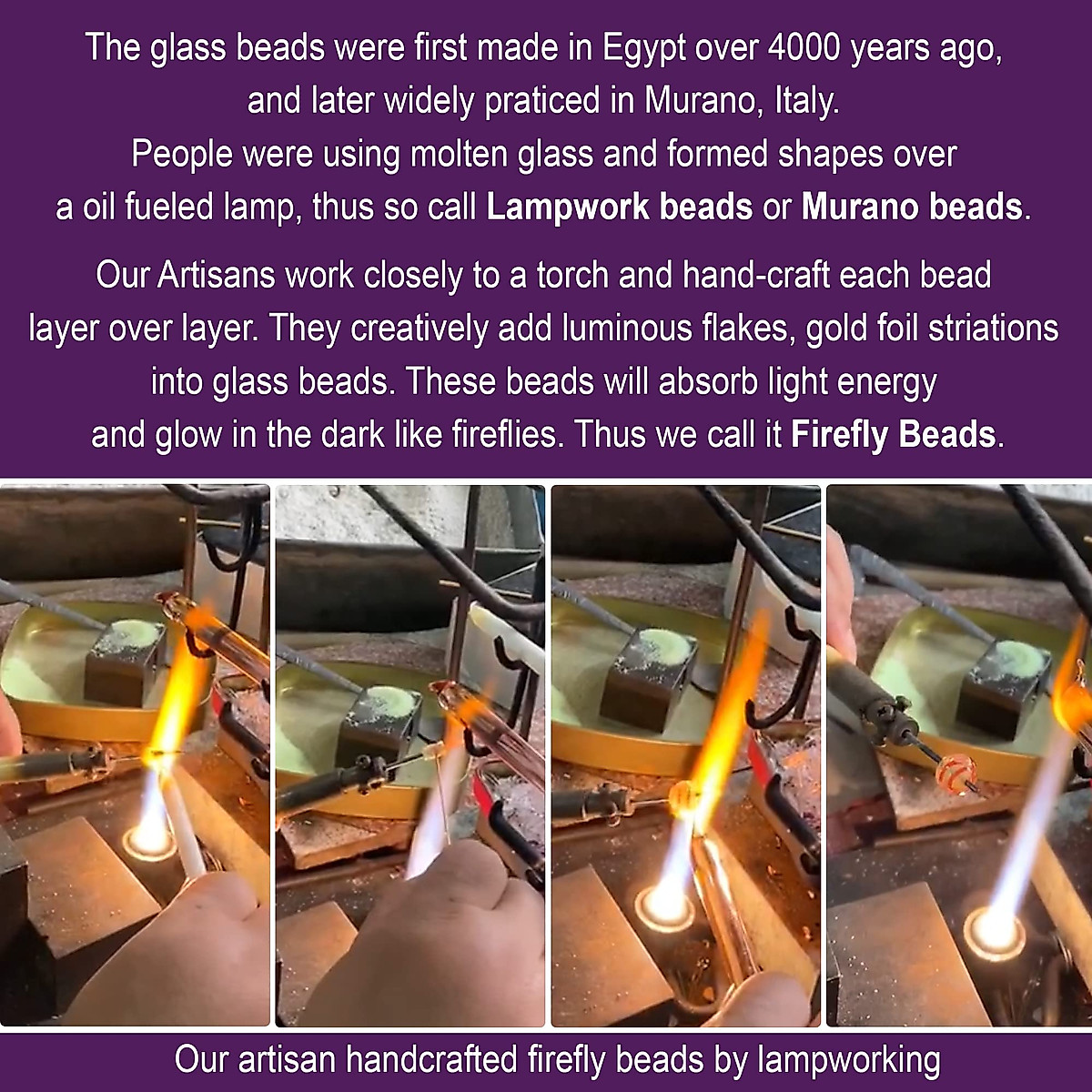 ARTSY Crafts Glow in The Dark Beads Bracelet, Ocean Blue Firefly Beads Stretch Bracelet, Luminous Murano Bead Healing Crystals Bracelets