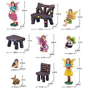 Arggidan 10pcs Fairy Garden Miniature Fairies with Furniture Figurine -Swing Fairies Set of Accessories Kit for Kids and Adults- Outdoor or Indoor Decor