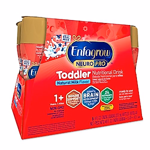 Enfagrow NeuroPro Toddler Nutritional Drink, Made with Real Milk, Brain-Building Omega-3 DHA, Nutrients and Prebiotics for Growth & Immune Support, Non-GMO, Toddler Milk Powder, 8 Fl Oz, 6 Count