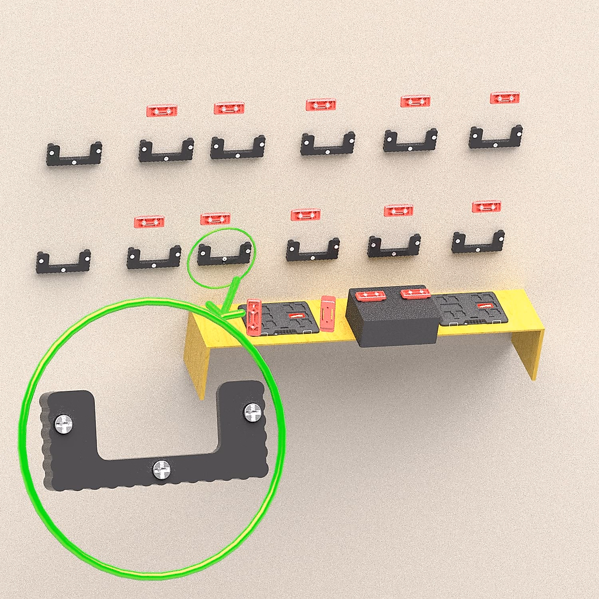 NyVoozy Milwaukee Packout Cleats, 16PCS Cleat 'n' Feet Cleats Compatible with Milwaukee Packout System, MountTool Box Storage System Anywhere (Black)