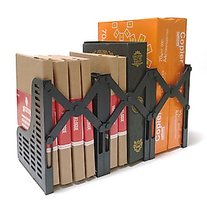 Markmesafe Adjustable Bookend, Magazine File Holders Desktop Organizer for Office Home, 3 Sections, Black