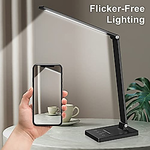 MEIKEE 6W LED Desk Lamp, Eye-Caring Dimmable USB Charging Table Lamp, 5 Lighting Models, 8 Brightness Levels, Touch Control, 30/60mins Auto Timer Desk Light for Working, Reading, Office(No Plug)