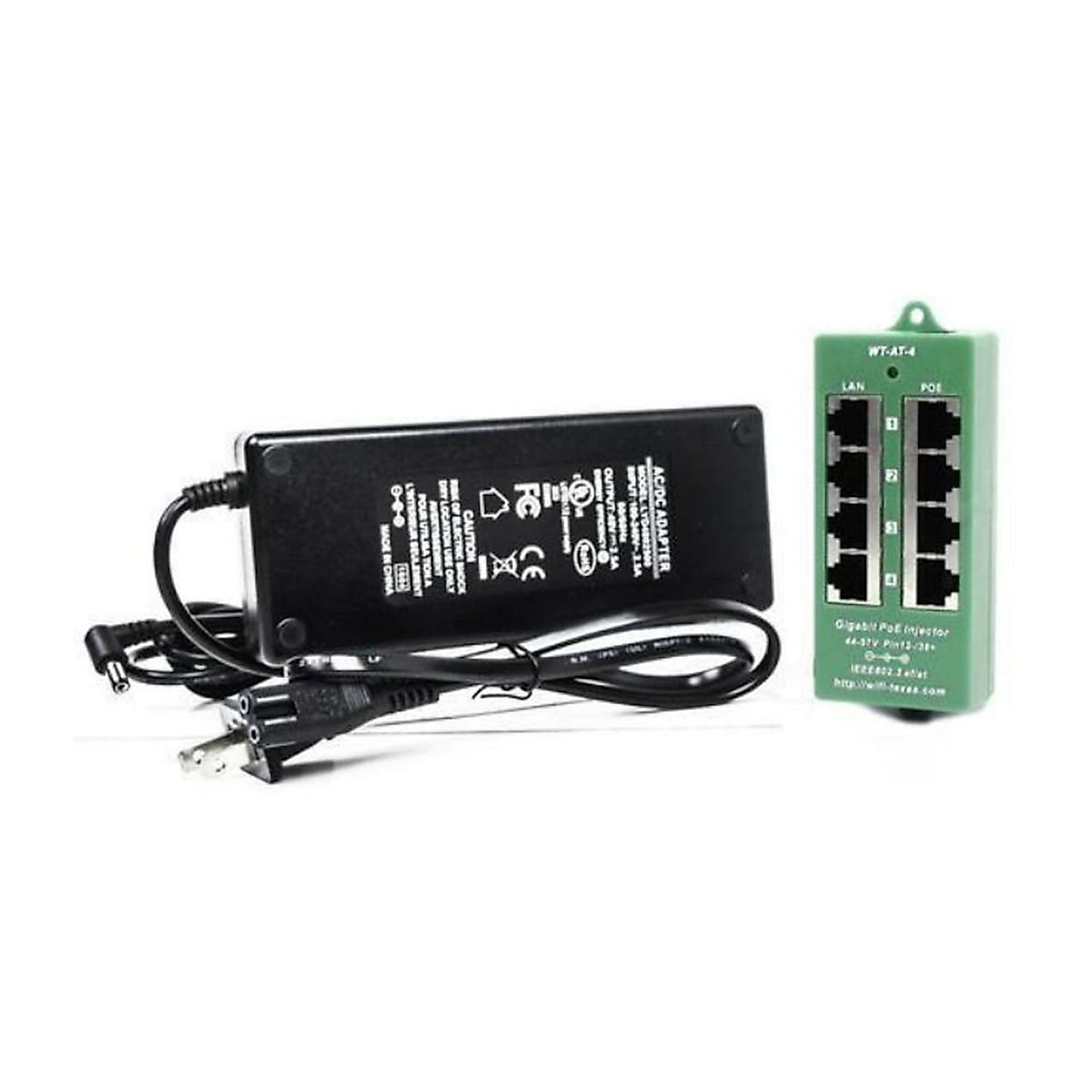 PoE Texas 4 Port PoE/PoE+ Injector with 56V 60W Power Supply - Gigabit Injector - Active Mode A Power Over Ethernet Multi Port PoE Adapter - Supports 4 PoE (802.3af or at) up to 60 watts