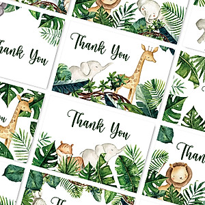 AnyDesign Woodland Thank You Cards with Envelopes Stickers Safari Jungle 30 Pack Watercolor Forest Animals Greenery Greeting Note Cards for Kids Girls Boy Children Birthday Baby Shower Party Supplies