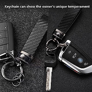 Kewucn Carbon Fiber Style Car Key Chain, Microfiber Leather Keychain, 360 Degree Rotatable Anti-Lost D-Ring Key Fob Holder (Black)