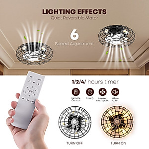 NookNova Ceiling Fan with Lights, 16 Inch Caged Ceiling Fan Lights Remote Control Small Industrial Ceiling Fan Light Fixture Flush Mount Farmhouse Light 6 Speeds Bladeless Lights for Bedroom Kitchen