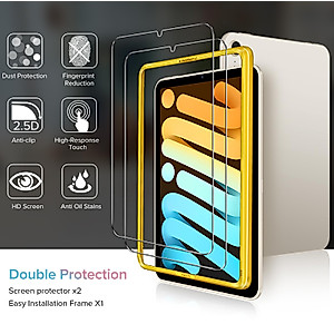 ivoler 2 Pack Tempered Glass for iPad Mini 7 8.3" 2024 (A17 Pro)/iPad Mini 6 8.3" 2021 with [Alignment Frame] Screen Protector, Compatible with Face ID&Apple Pencil for iPad Mini 6th/7th Generation