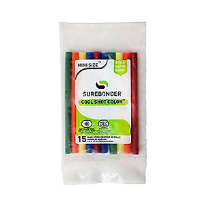 Surebonder CS-15VC Super Low Temperature Cool Shot Assorted Color Mini Glue Stick, 4-Inch x .27-Inch, 15 sticks