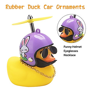 wonuu Rubber Duck Car Ornaments Yellow Duck Car Dashboard Decorations Cool Glasses Duck with Propeller Helmet (Purple Rabbit-Yellow)