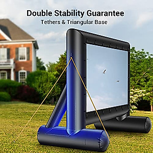 Outdoor Inflatable Projector Screen 14 Feet Blow up Movie Screen with Fast Low-Noise Air Blower Support Front & Rear Projection for Home Theater Backyard Movie Night Barbecue Pool Party