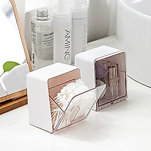 Leadiy Qtip Holder Cotton Pads Organizer, Cotton Ball Holder for Bathroom Canisters, Q Tip Storage Organizer with Clear Lid Bathroom Container Box 2 Sections Storage