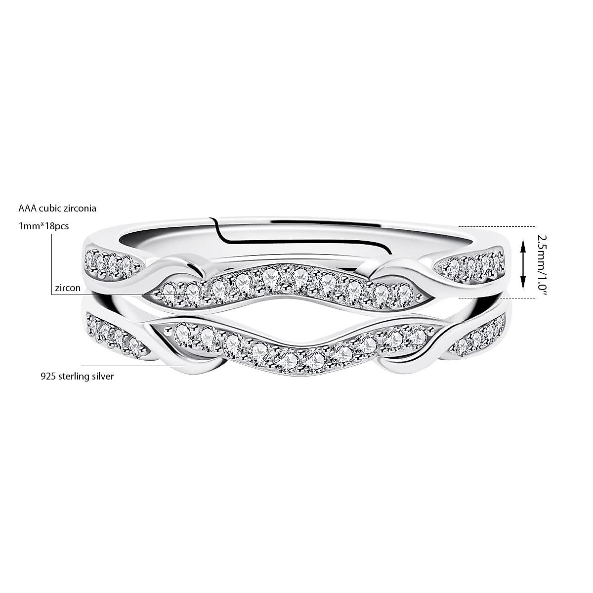 Uloveido 925 Sterling Silver 2pc Stackable Infinity Ring Enhancer for Women Wedding Engagement Anniversary Promise Rings Y1522 (Size 9)