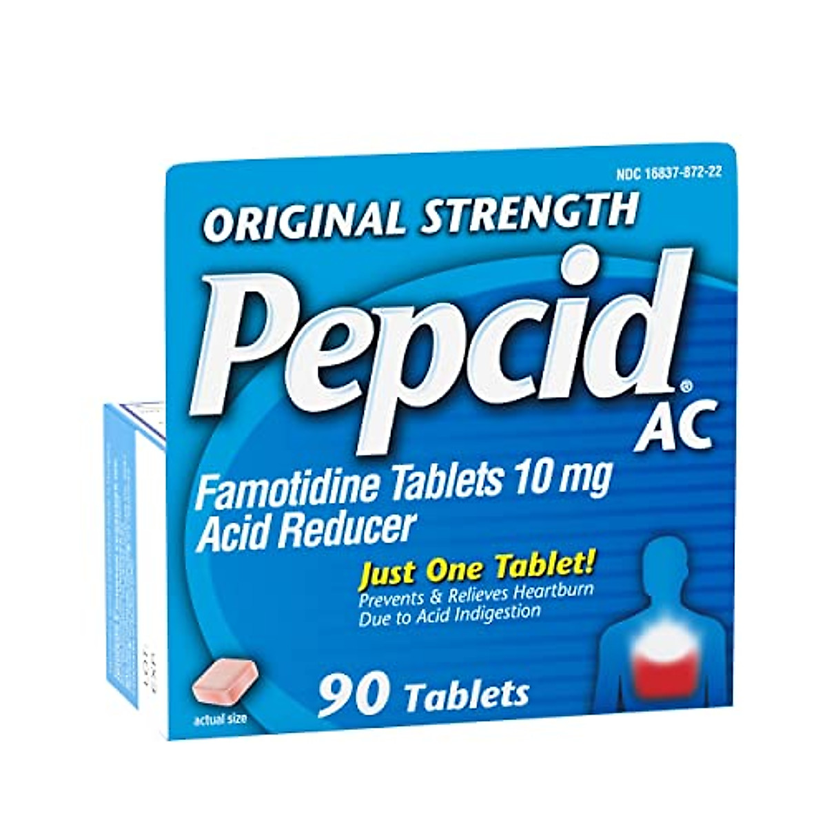 Pepcid AC Original Strength Heartburn Relief Tablets, Prevents & Relieves Heartburn Due to Acid Indigestion & Sour Stomach, 10 mg Famotidine to Reduce & Control Acid, Fast-Acting, 90 Ct
