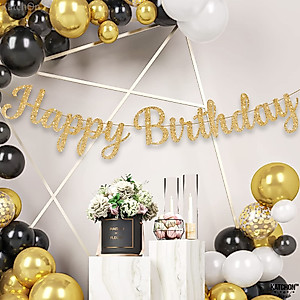 KatchOn, Cursive Glitter Gold Happy Birthday Banner - Pre-Strung, 10 Feet, No DIY | Real Gold Birthday Party Decorations | Gold Happy Birthday Sign for Girls, Gold Happy Birthday Decorations for Women