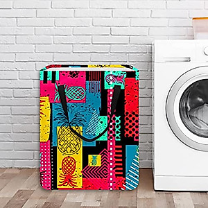 Exotic Summer Colorful Pneapples Geometric Pattern Print Collapsible Laundry Hamper, 60L Waterproof Laundry Baskets Washing Bin Clothes Toys Storage for Dorm Bathroom Bedroom