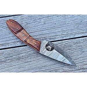 Damascus Hunting Knife - Handmade Knife, Hand Forged Fixed Blade Knife, Camping Knife & Hunting Knives - Gift Knives & Bowi Knives with Rose Wood Handle - Leather Knife Sheath